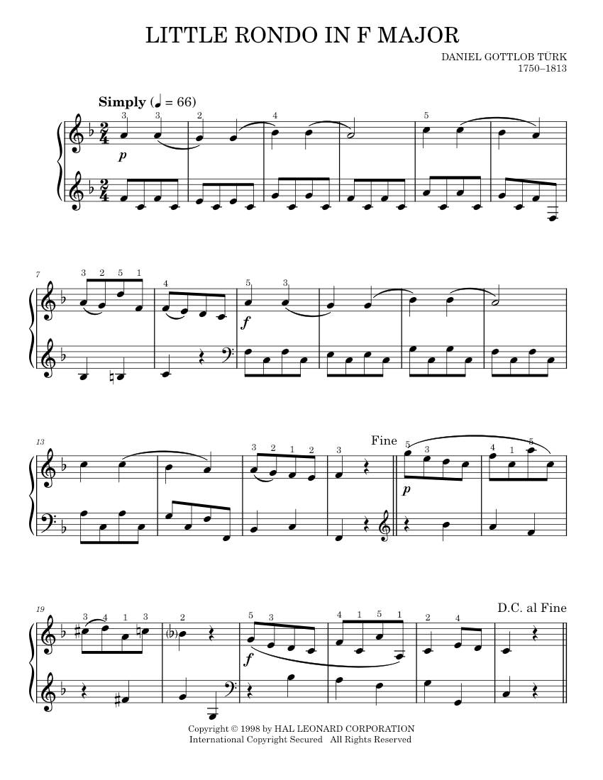Play Official version of Little Rondo sheet music by David Gottlob Turk ...