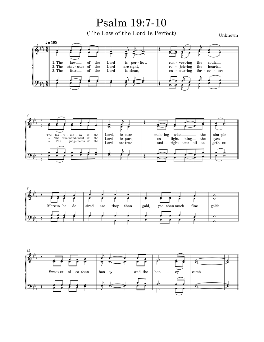 Psalm 19:7-10 – UNKOWN Sheet music for Piano (SATB) | Musescore.com