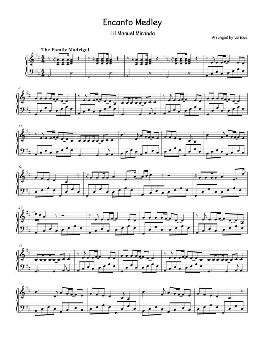 Encanto Medley – Lin-Manuel Miranda Sheet music for Piano (Solo ...