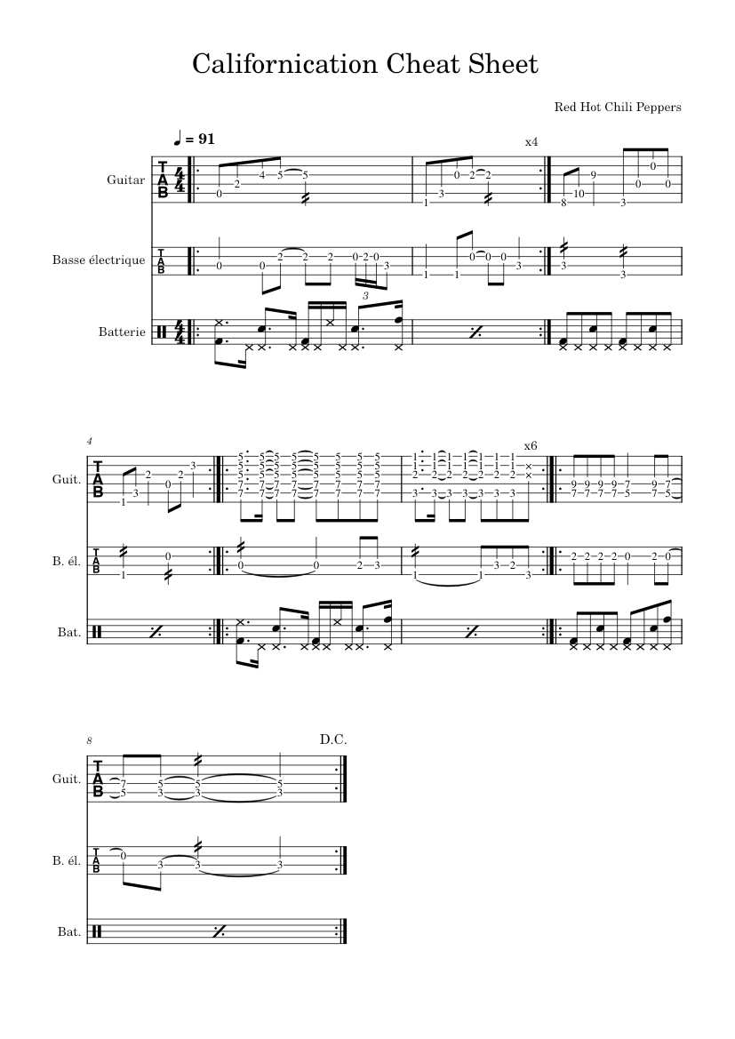 Cheat Sheet Californication Sheet music for Guitar, Bass guitar, Drum ...