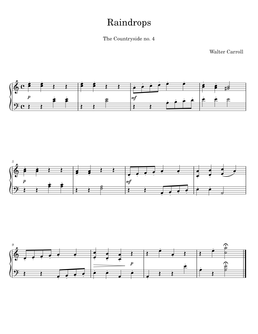 Raindrops - Walter Carroll Sheet Music for Piano (Solo) Easy ...