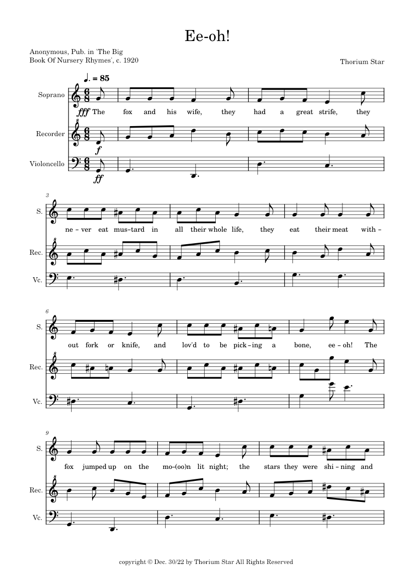 Ee-oh! Sheet music for Soprano, Cello, Recorder (Mixed Trio ...