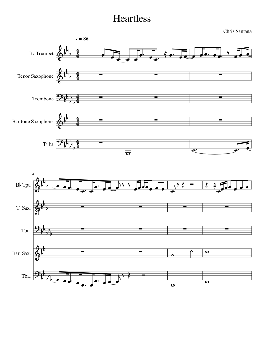 Heartless Sheet music for Trombone, Tuba, Saxophone tenor, Saxophone ...