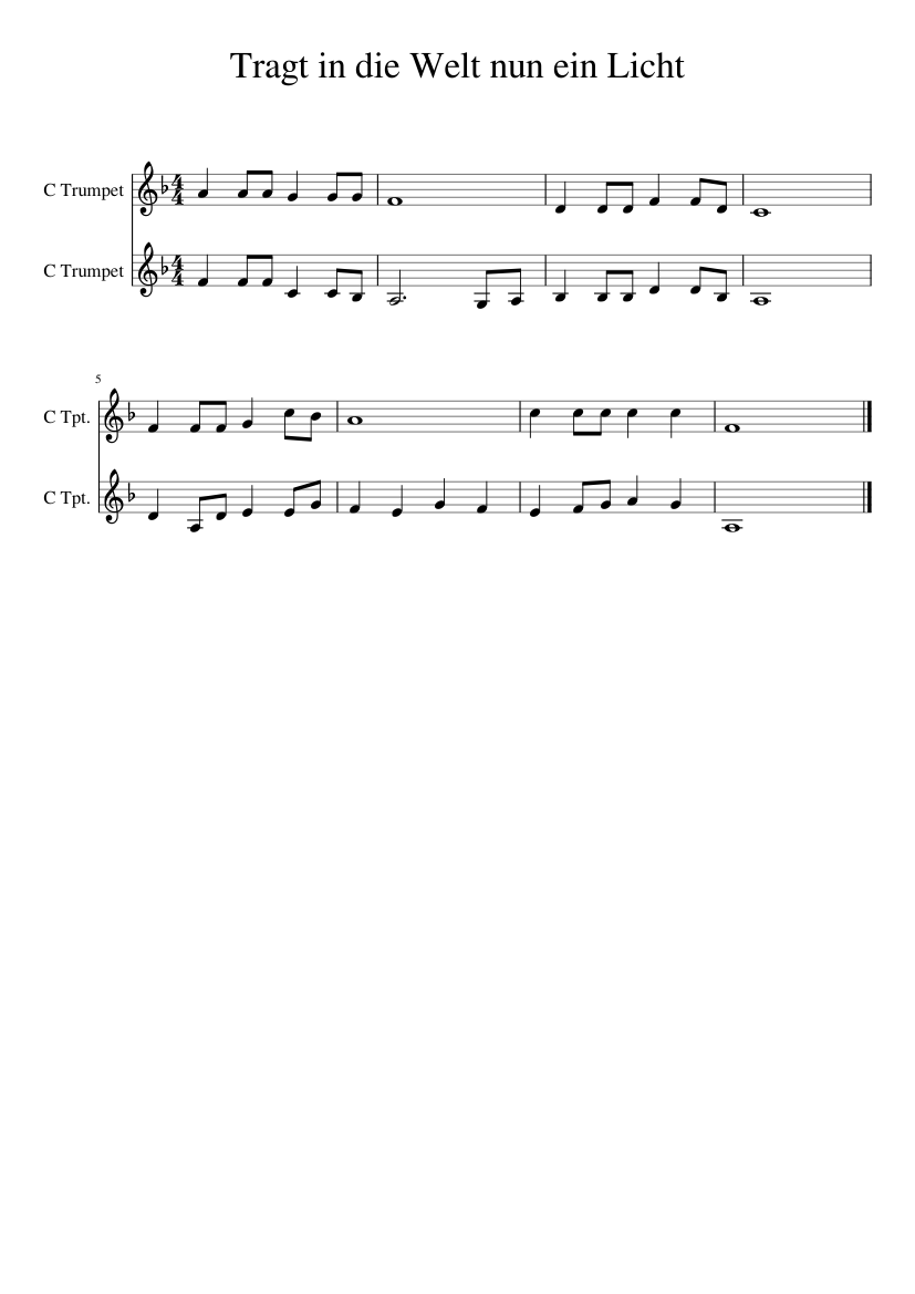 Tragt in die Welt nun ein Licht Sheet music for Trumpet in c (Brass Duet) | Musescore.com