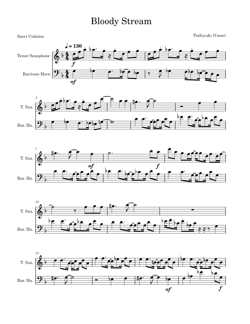 Bloody stream – Coda Bloody Stream Sheet music for Saxophone tenor ...