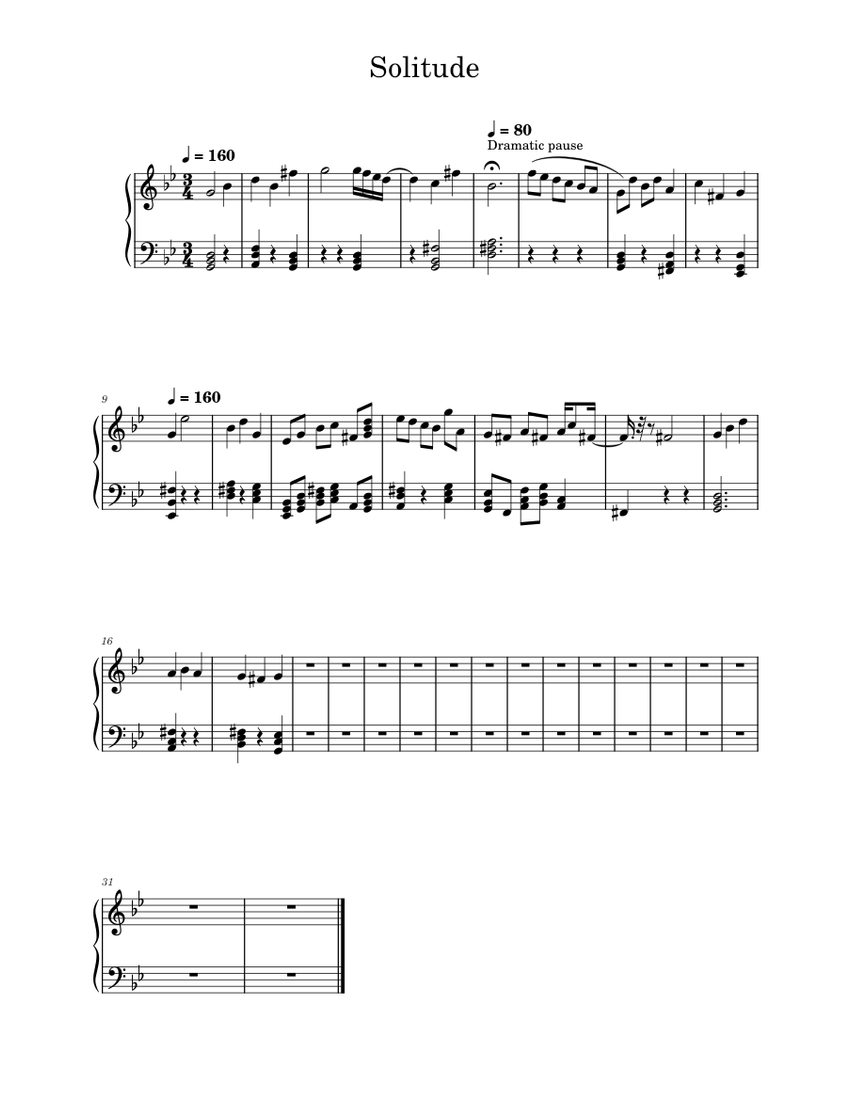 Solitude Sheet music for Piano (Solo) | Musescore.com
