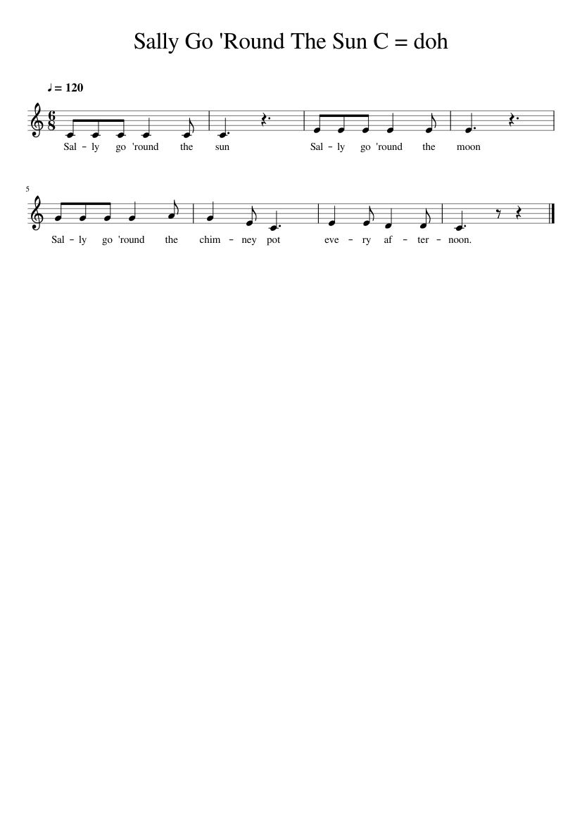 Sally Go 'Round The Sun C = doh Sheet music for Piano (Solo) Easy ...