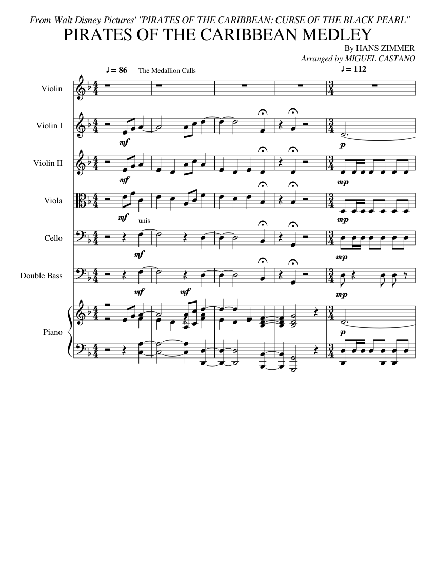 Pirates Of The Caribbean Medley Sheet music for Piano, Contrabass ...