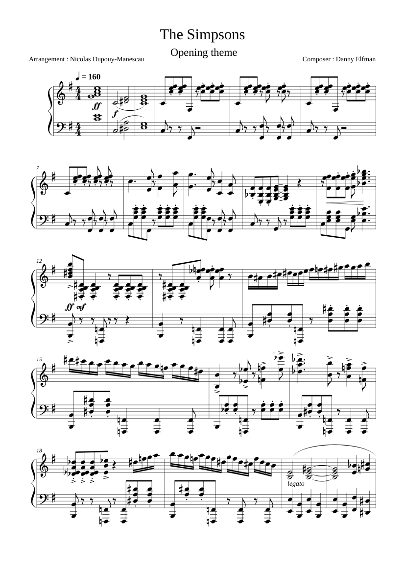 The Simpsons Main Theme – Danny Elfman Sheet music for Piano (Solo ...