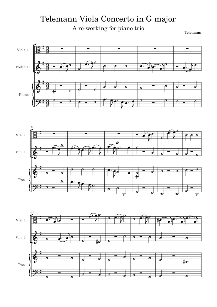 Telemann Viola Concerto trio with Saint Saens cadenza Sheet music for ...