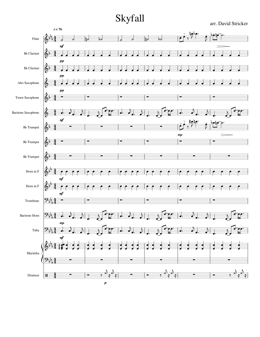 Skyfall Sheet music for Trombone, Tuba, Flute, Clarinet in b-flat ...