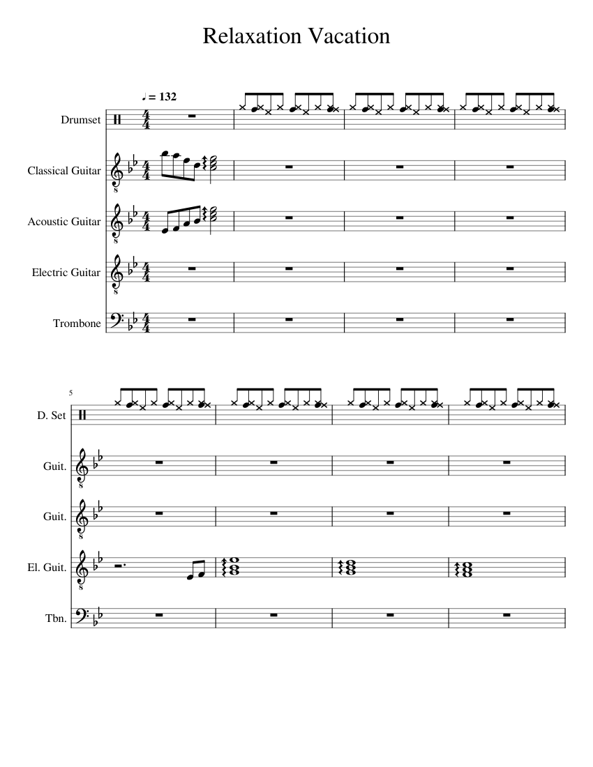 Relaxation Vacation Sheet music for Trombone, Guitar, Drum group (Mixed ...