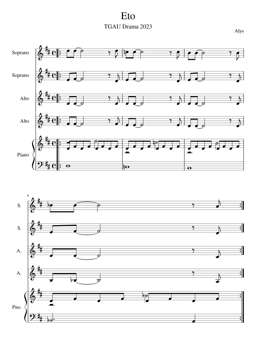 Eto Sheet music for Piano, Soprano, Alto (Women’s Choir) | Musescore.com