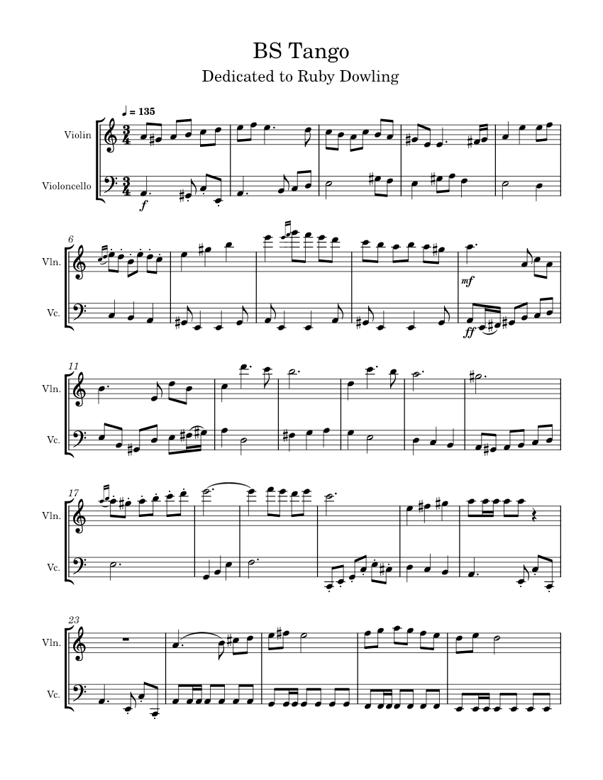 BS Tango Sheet music for Violin, Cello (String Duet) | Musescore.com