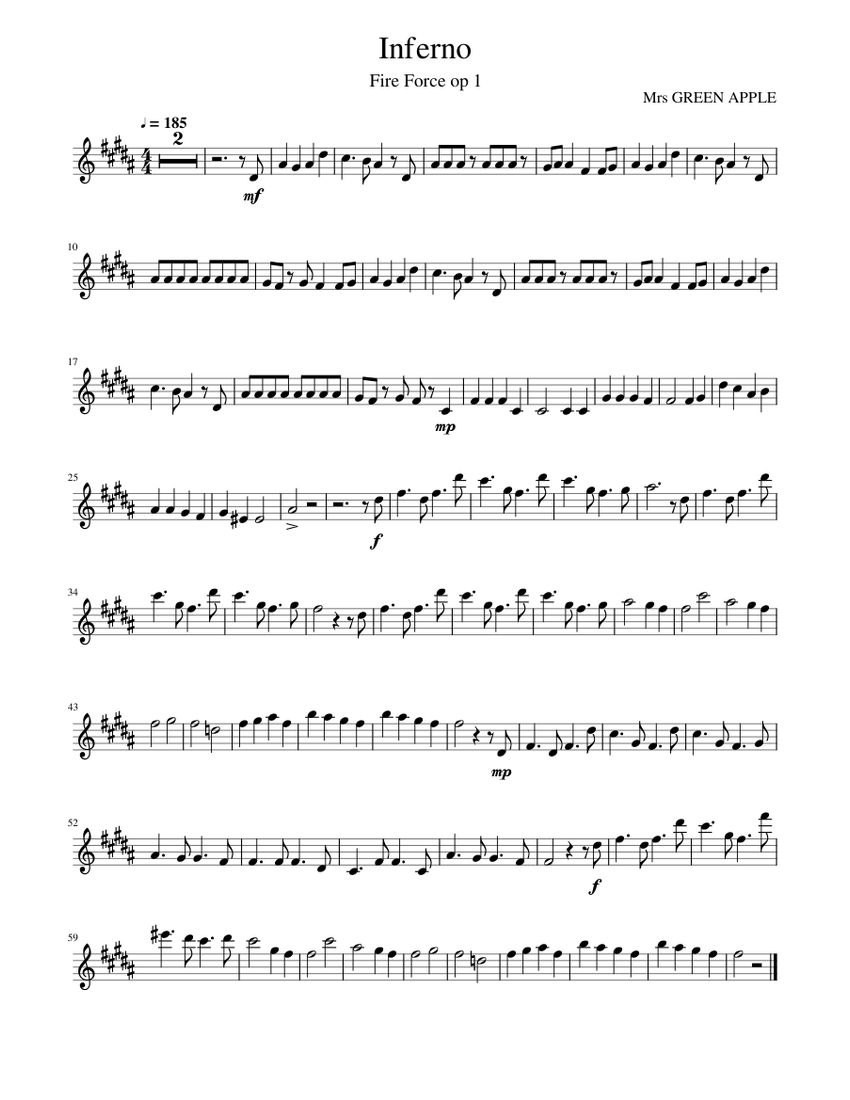 Inferno - インフェルノ Sheet music for Saxophone tenor (Solo) | Musescore.com