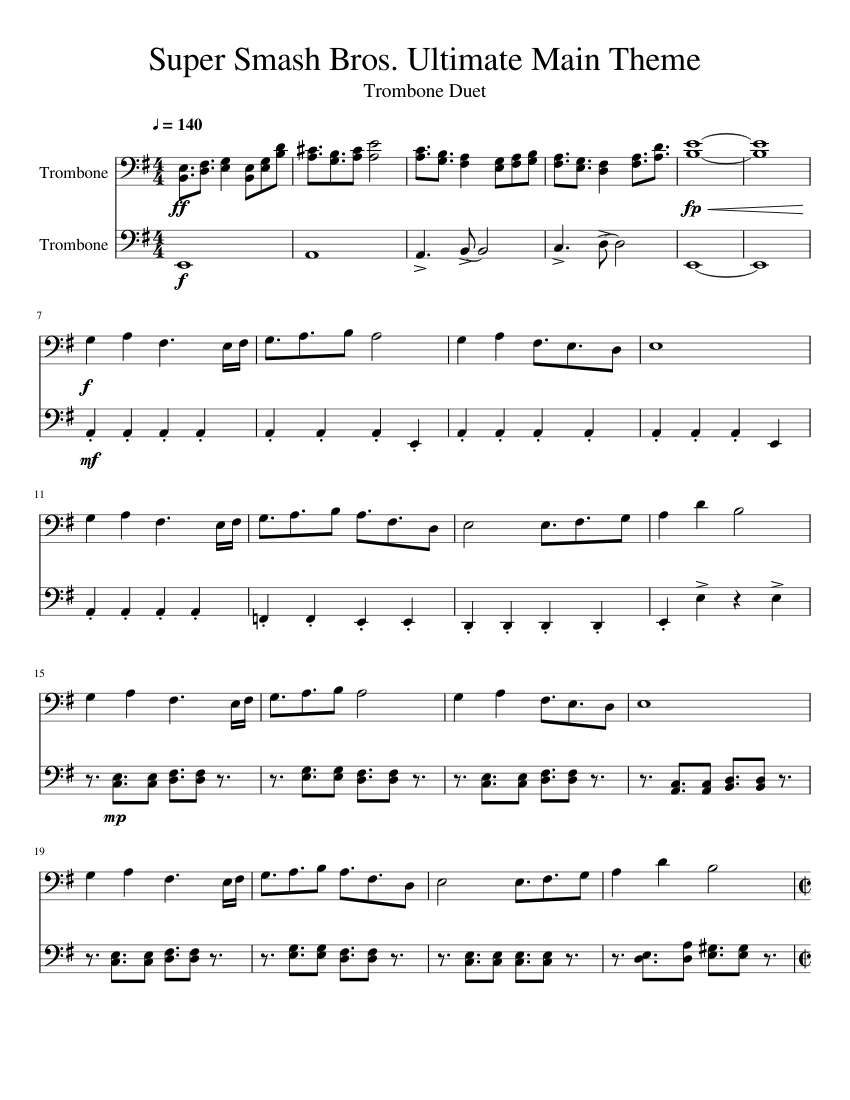Super Smash Bros Ultimate Main Theme - Trombone Duet Sheet Music for ...