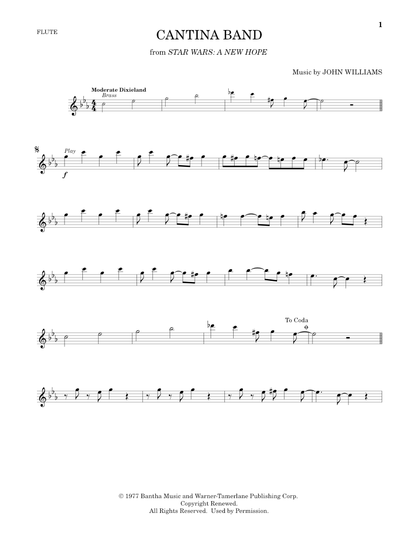 Play Official version of Cantina Band Sheet Music by John Williams for ...
