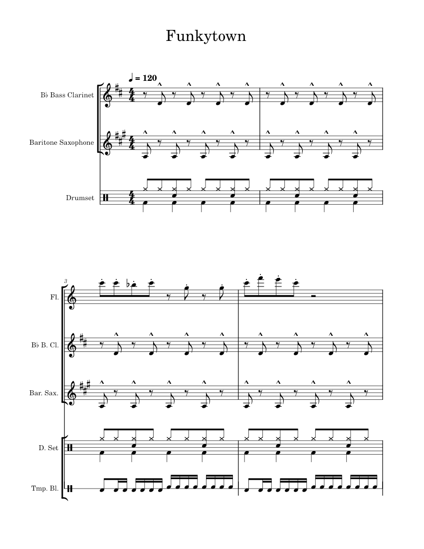 Funkytown – Lipps Inc. (Shrek 2 version) Sheet music for Flute, Clarinet bass, Saxophone ...