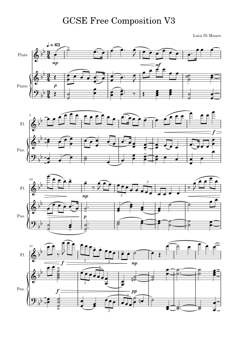 GCSE Free Composition V3 - Luca Di Mauro Sheet music for Piano, Flute ...