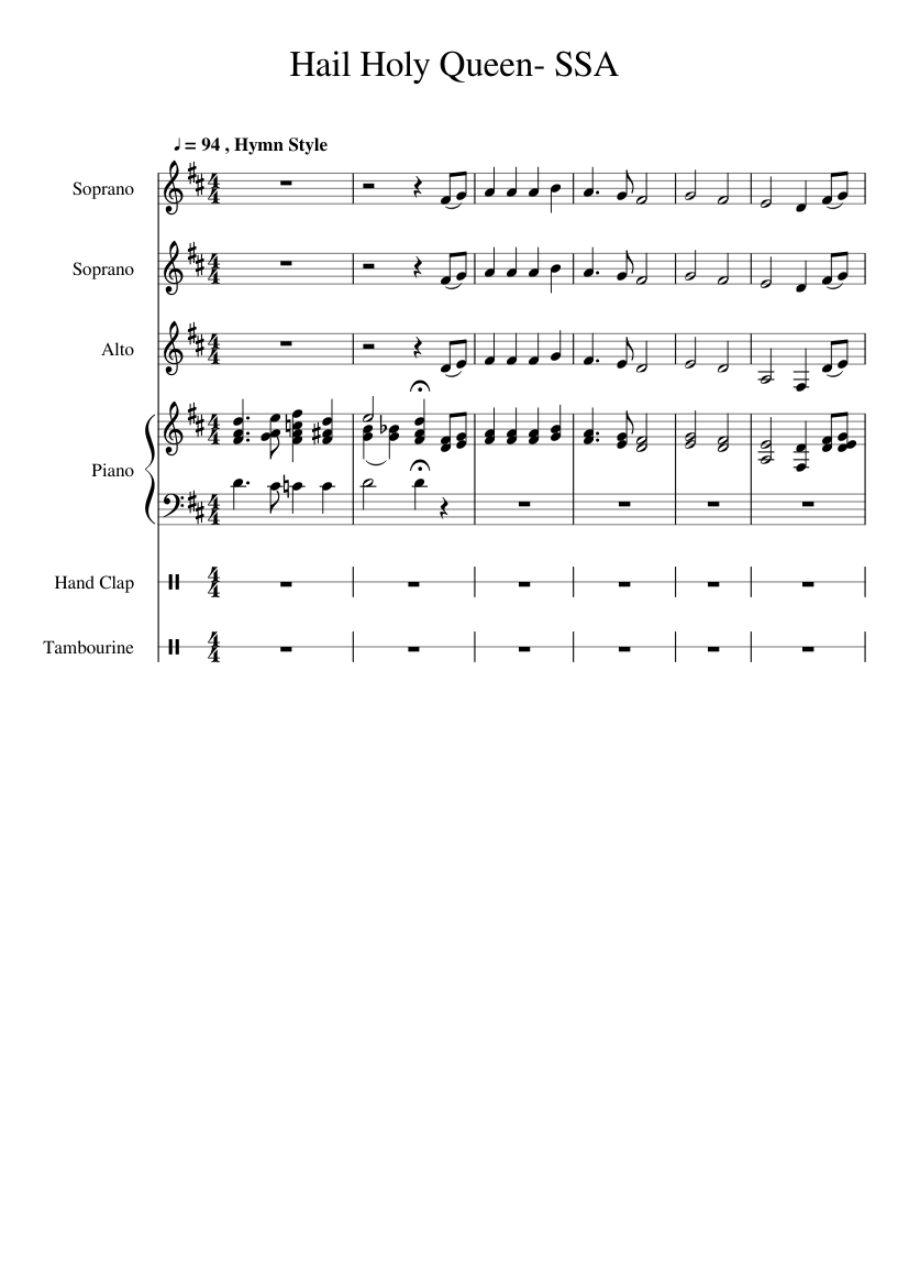 Hail Holy Queen- SSA Sheet music for Piano, Soprano, Alto, Tambourine ...
