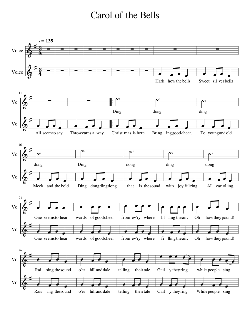 Carol_of_the_Bells Sheet music for Vocals (Choral) | Musescore.com