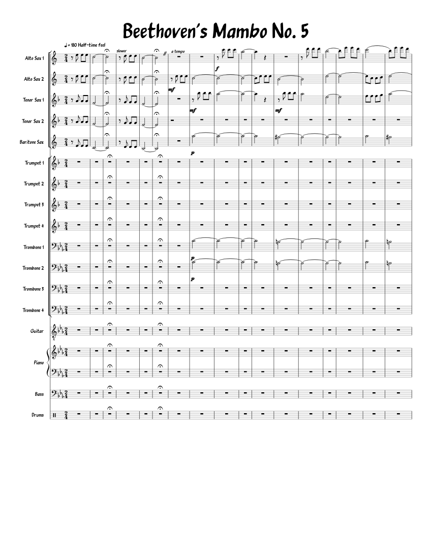 Beethoven's Mambo No. 5 Sheet music for Piano, Trombone, Saxophone alto, Saxophone tenor & more ...