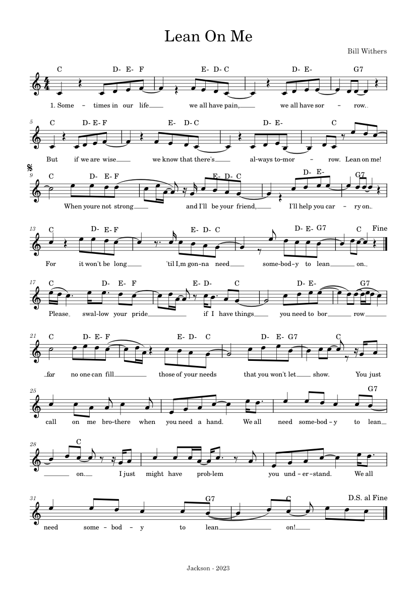 Lean On Me – Bill Withers Lean On Me Sheet music for Piano (Solo) Easy ...