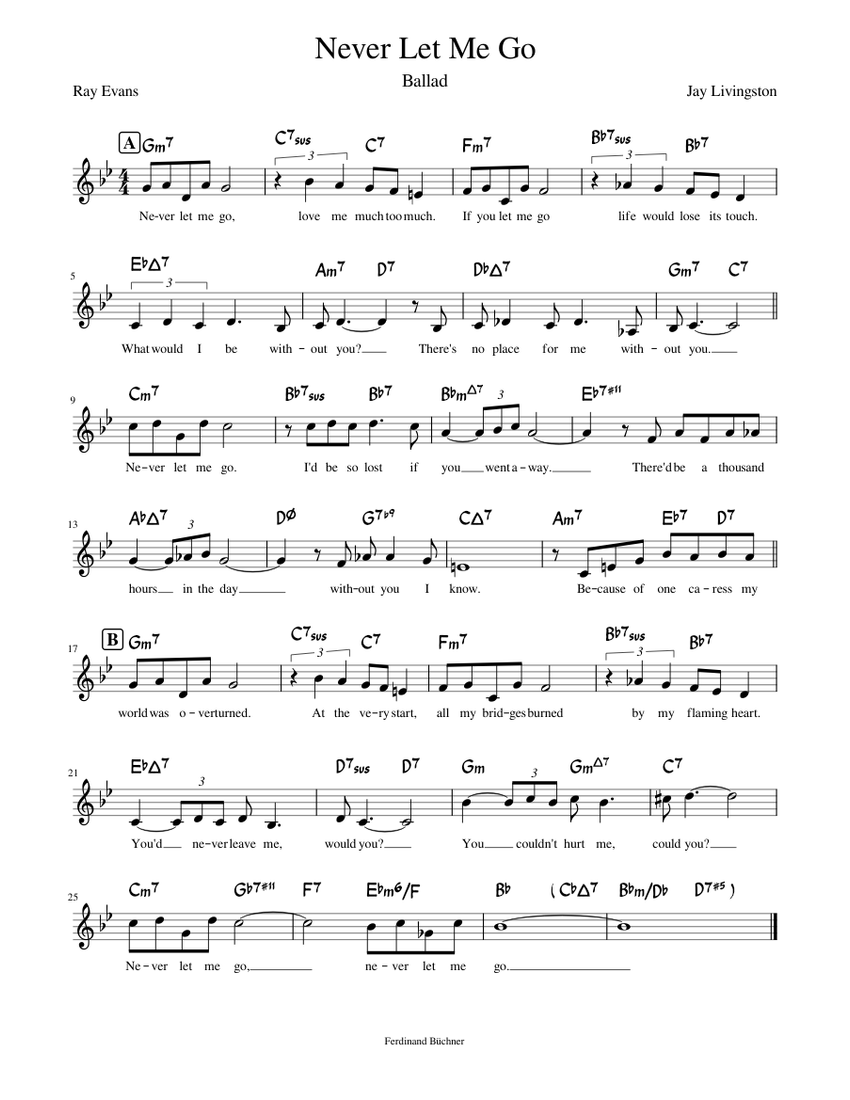 Never Let Me Go – Lead Sheet Sheet music for Piano (Jazz Band) Easy ...