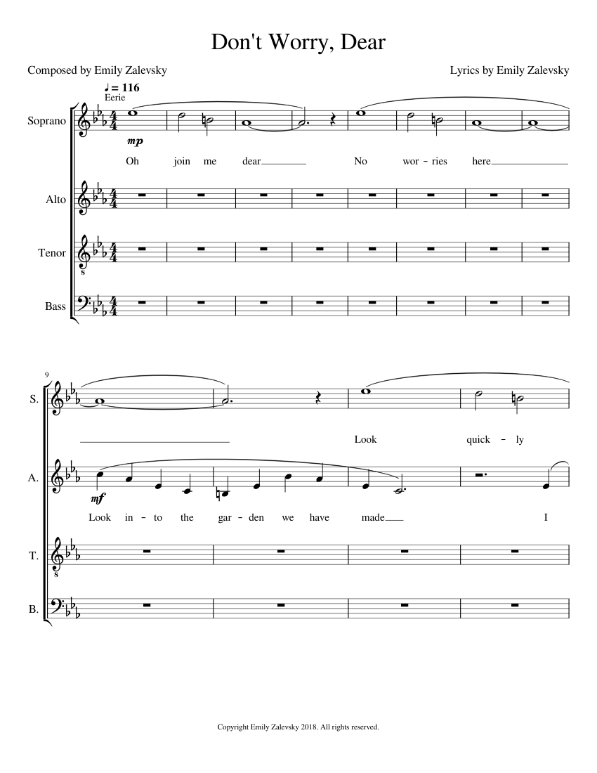 Don't Worry, Dear Sheet music for Soprano, Alto, Tenor, Bass voice ...
