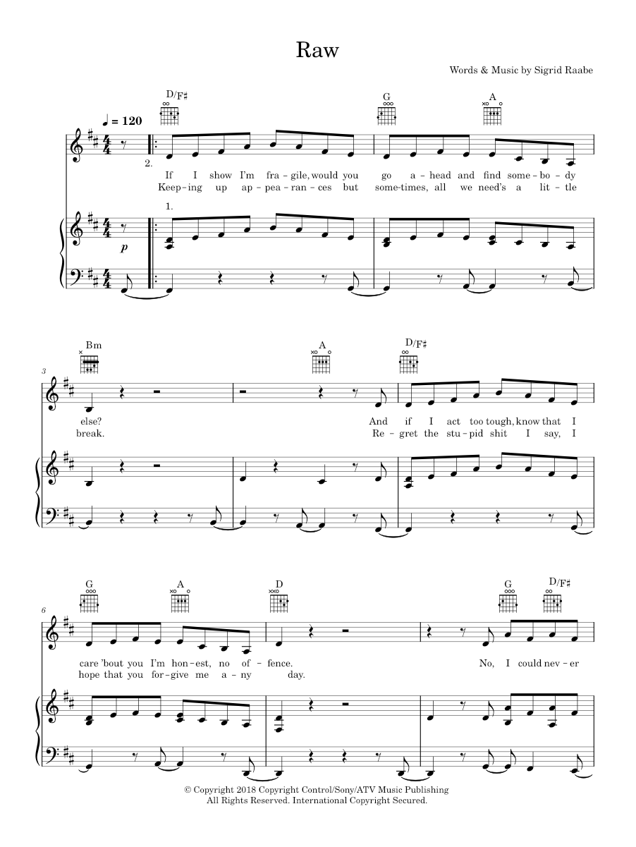 Play Official version of Raw sheet music by Sigrid for Piano, Vocals ...