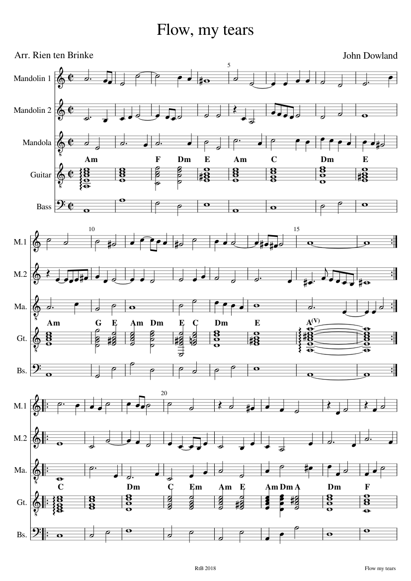 Flow, my tears Sheet music for Contrabass, Guitar (Mixed Quintet ...