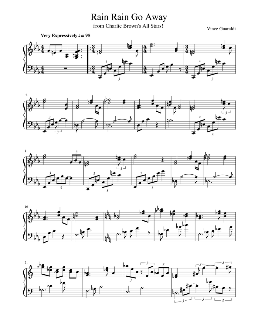 Rain, Rain, Go Away – Vince Guaraldi Sheet music for Piano (Solo ...