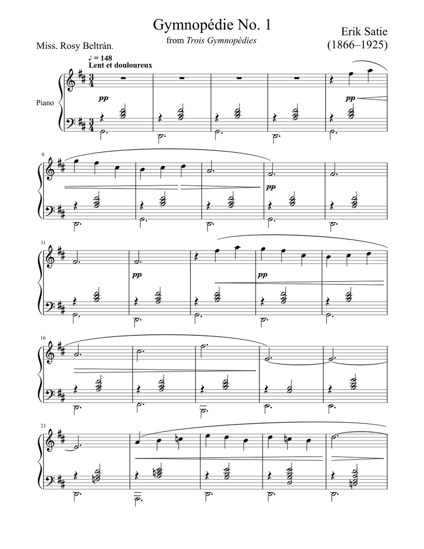 Gymnopédie No. 1 Sheet music for Piano (Solo) | Musescore.com