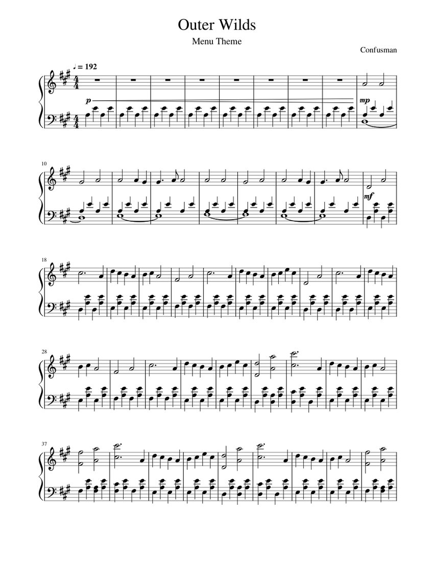 Outer Wilds - Menu Theme Sheet music for Piano (Solo) Easy | Musescore.com