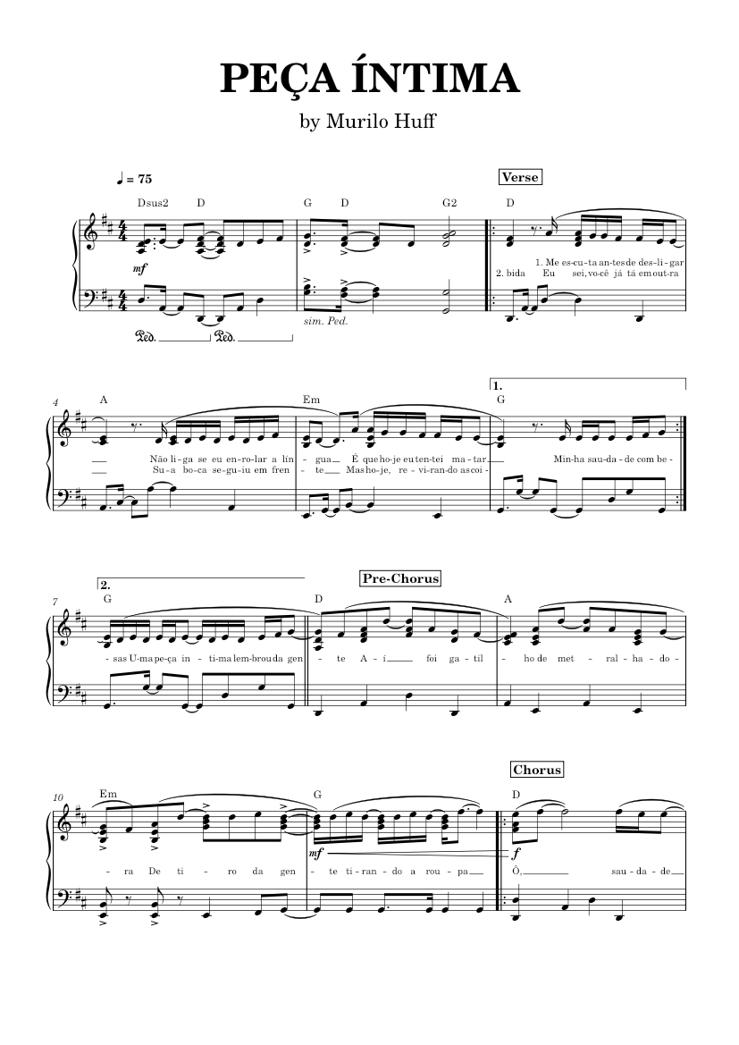 Play Official version of PEÇA ÍNTIMA Sheet Music by Murilo Huff for ...