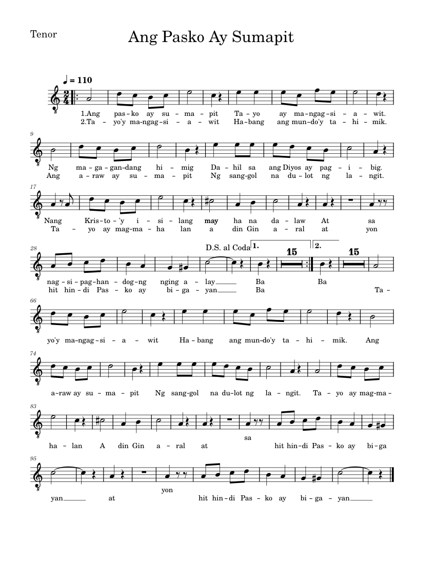 Ang Pasko Ay Sumapit-Tenor Sheet music for Tenor (Solo) | Musescore.com