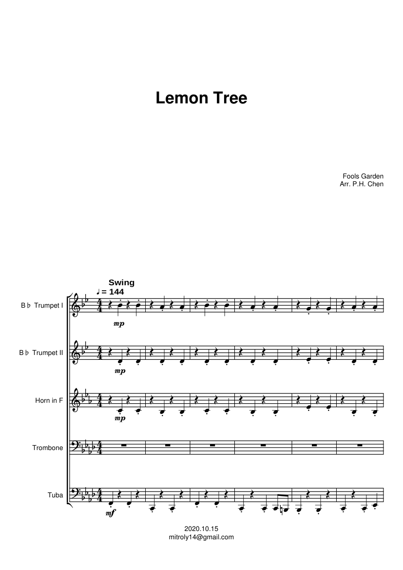 Lemon Tree Sheet music for Trombone, Tuba, Trumpet in b-flat, French ...