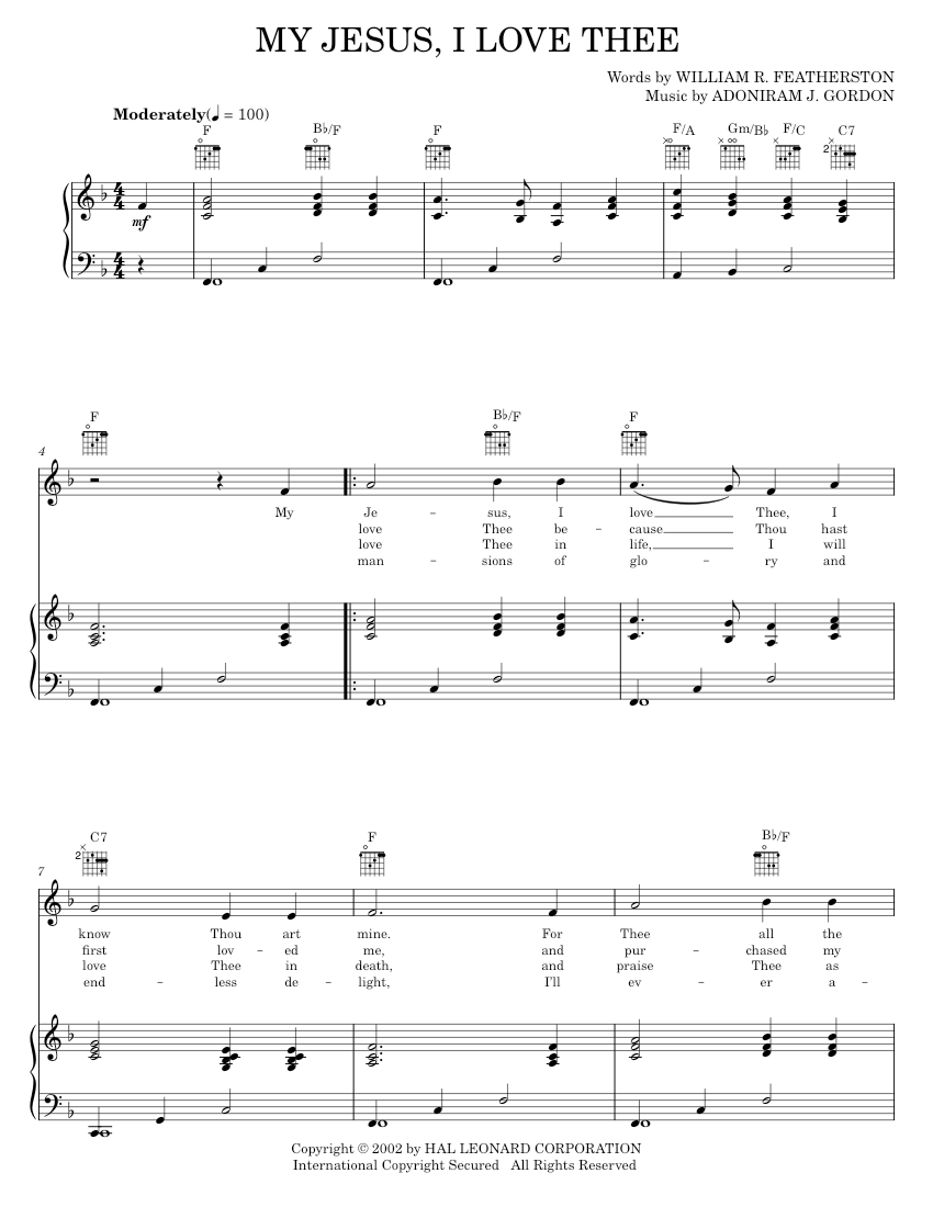 Play Official version of My Jesus, I Love Thee sheet music by William R ...
