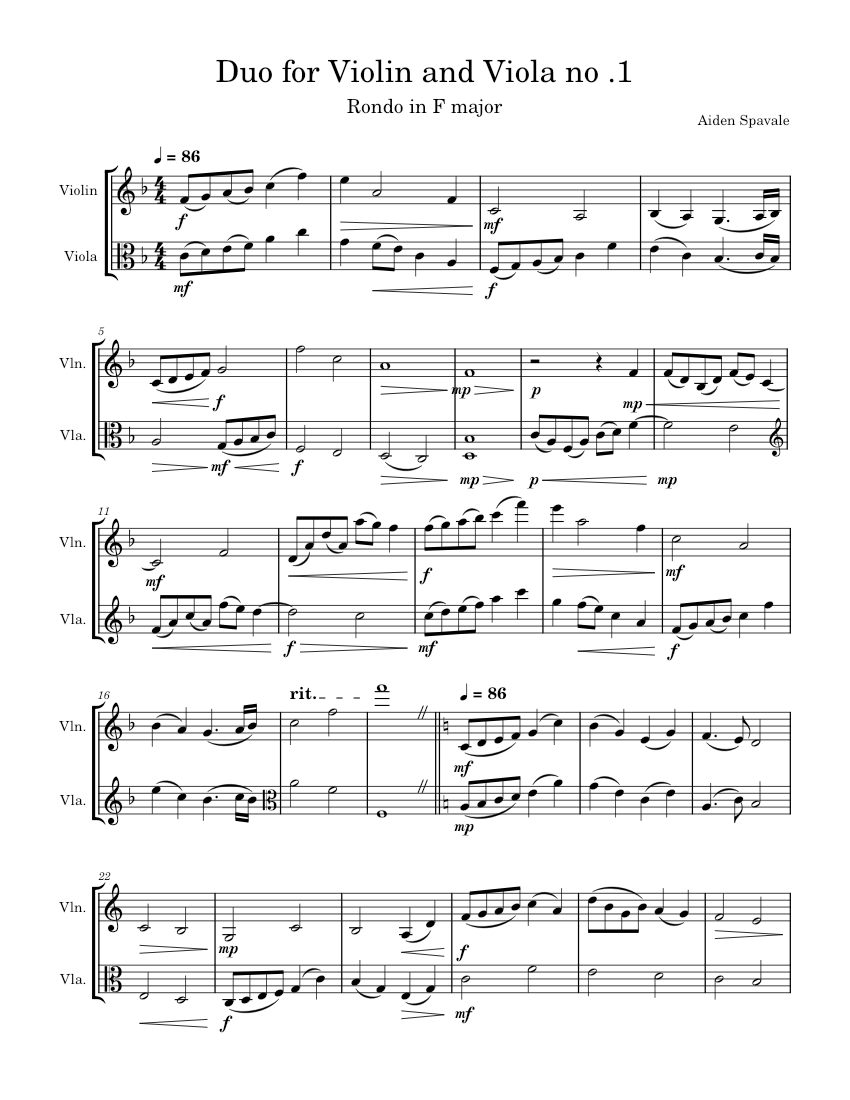 Duo for Violin and Viola no. 1 Sheet music for Violin, Viola (String ...