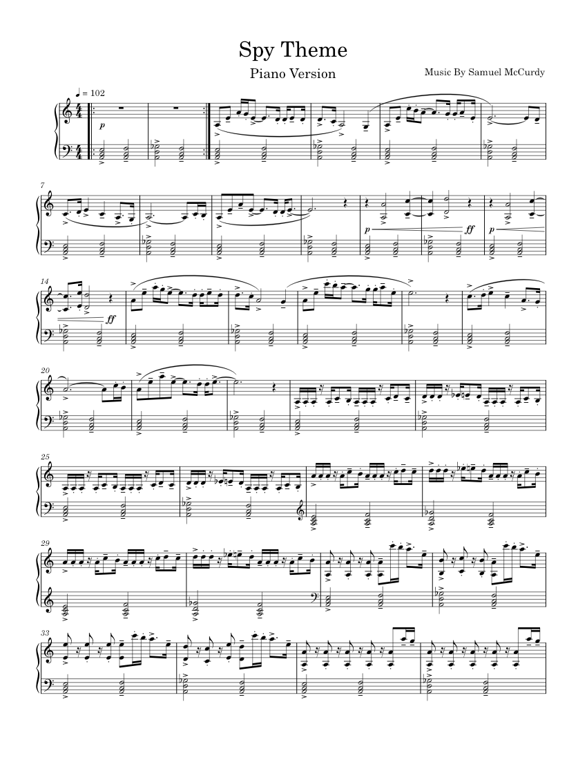 Spy Theme - Music By Samuel McCurdy - Finished Sheet music for Piano ...