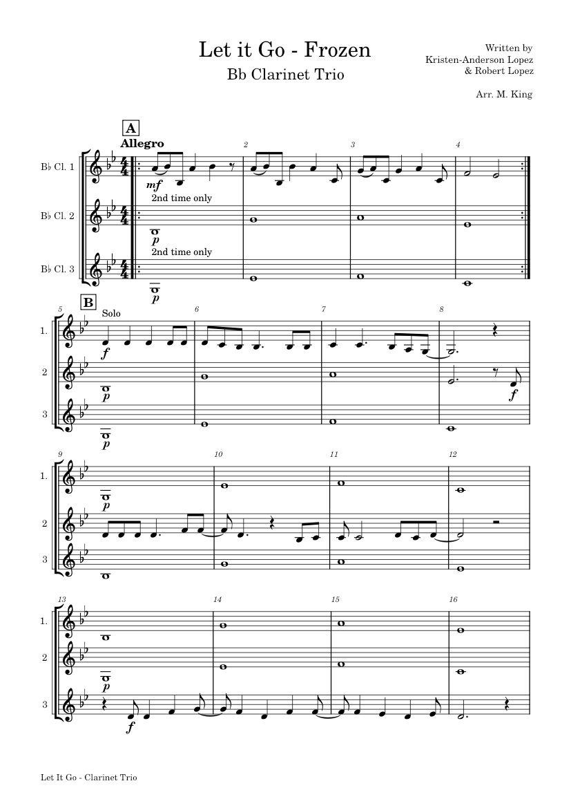 Let it go – Kristen Anderson-Lopez & Robert Lopez Let it go – Frozen - Beginner Clarinet Trio ...