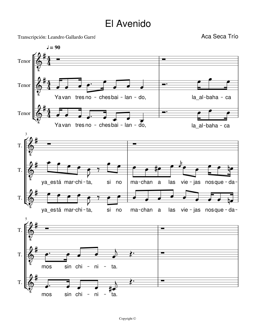 El Avenido Sheet music for Tenor (A Capella) | Musescore.com