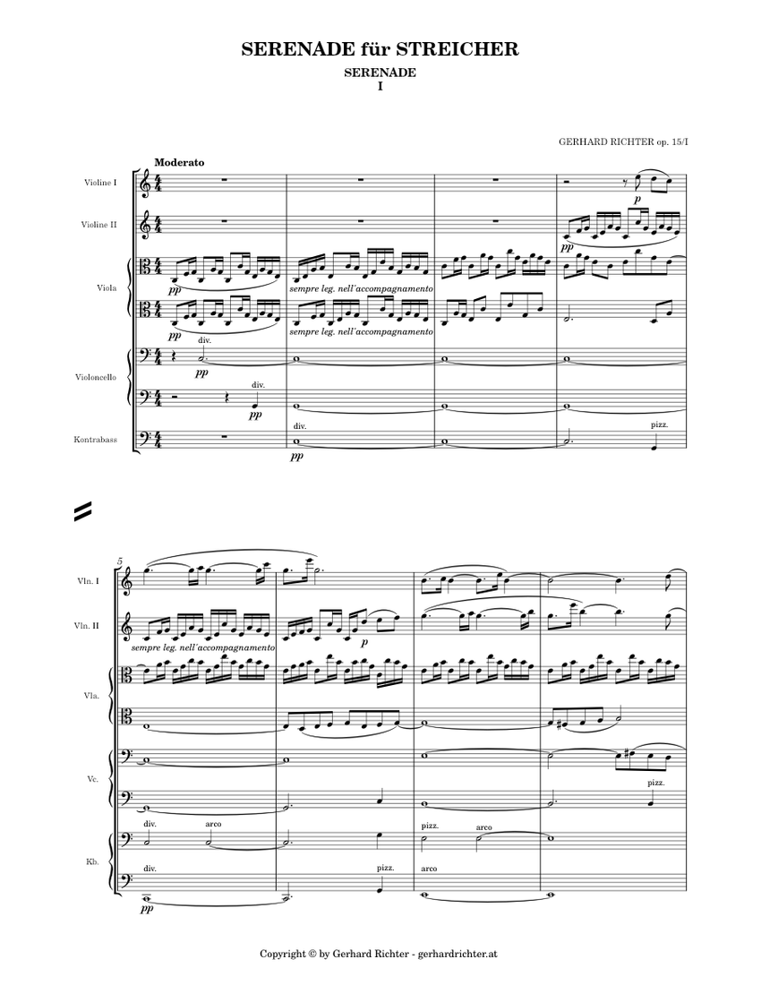 Serenade for String Orchestra op. 15/1 Serenade Sheet music for Piano, Contrabass, Cello (String ...