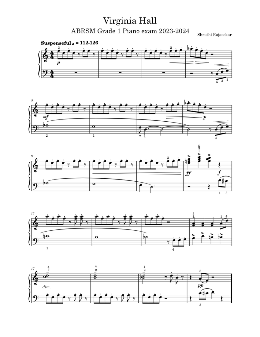 Virginia Hall – Shruthi Rajasekar Sheet music for Piano (Solo) Easy | Musescore.com