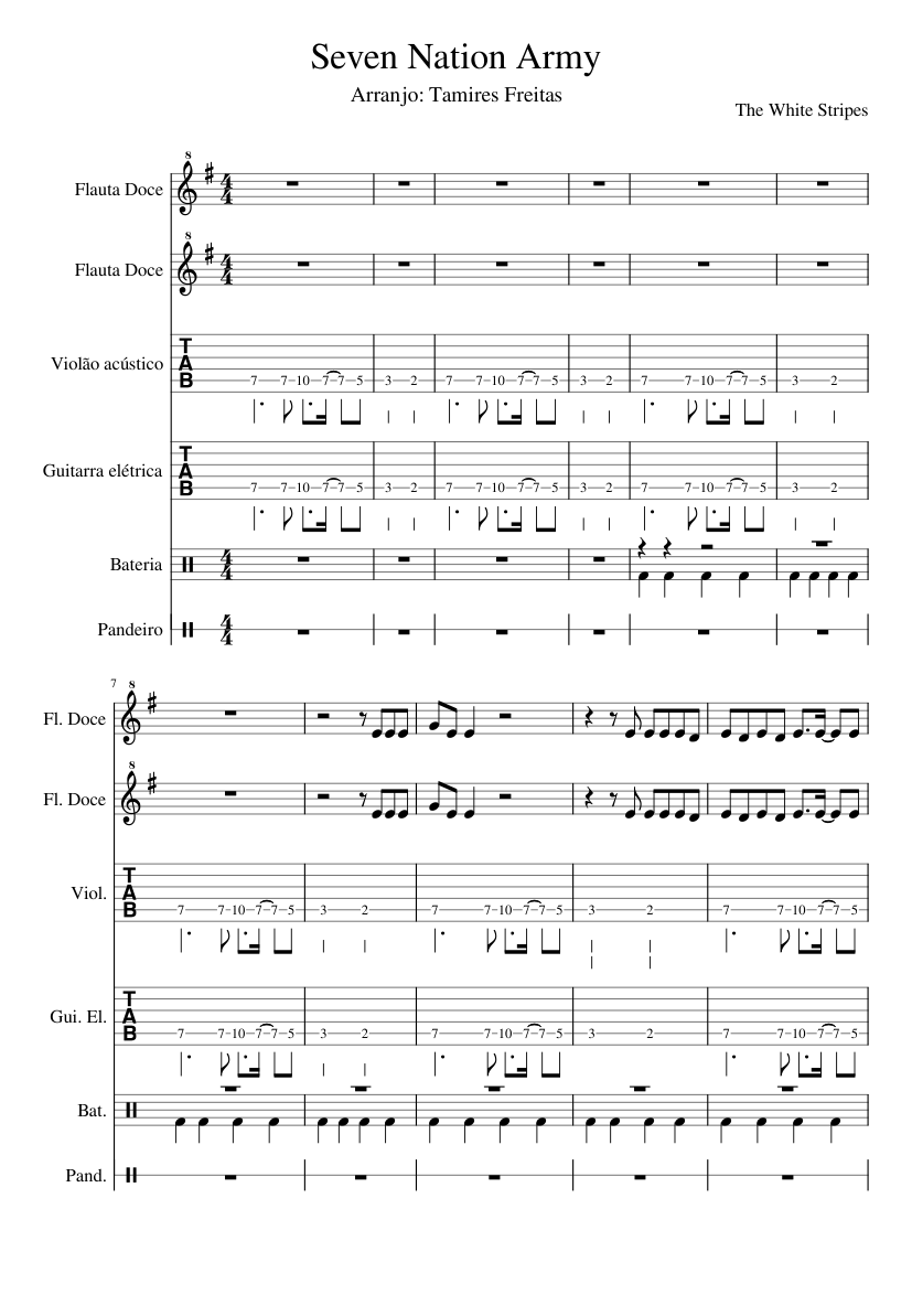 Seven_Nation_Army Sheet music for Tambourine, Guitar, Drum group ...