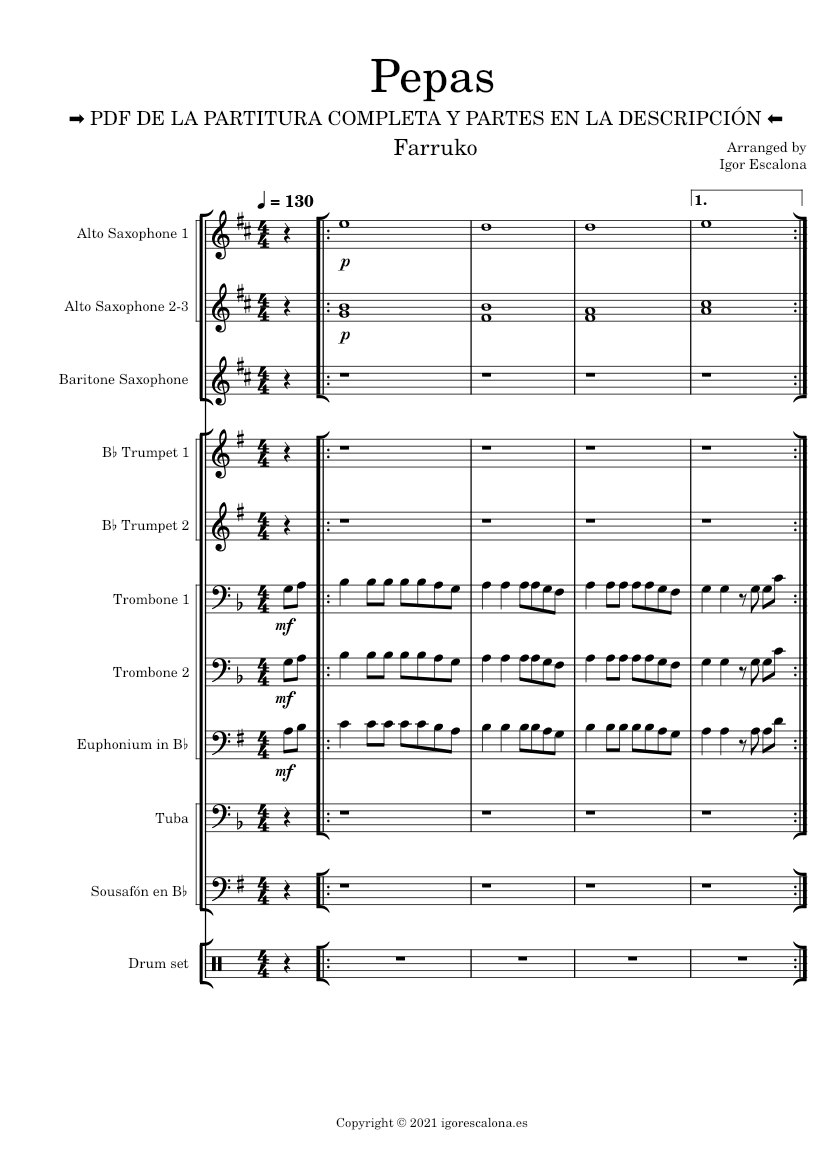 🔥 Pepas para charanga 🎺 | Farruko 🤩 Sheet music for Trombone, Tuba ...