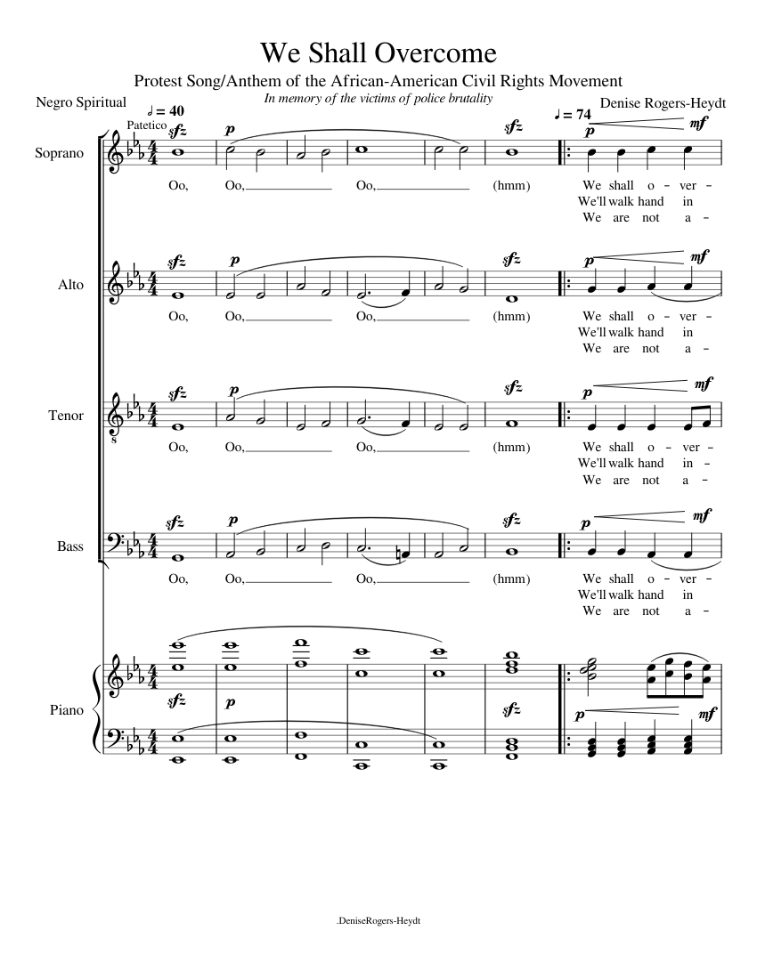 We Shall Overcome Sheet music for Piano, Soprano, Alto, Tenor & more ...