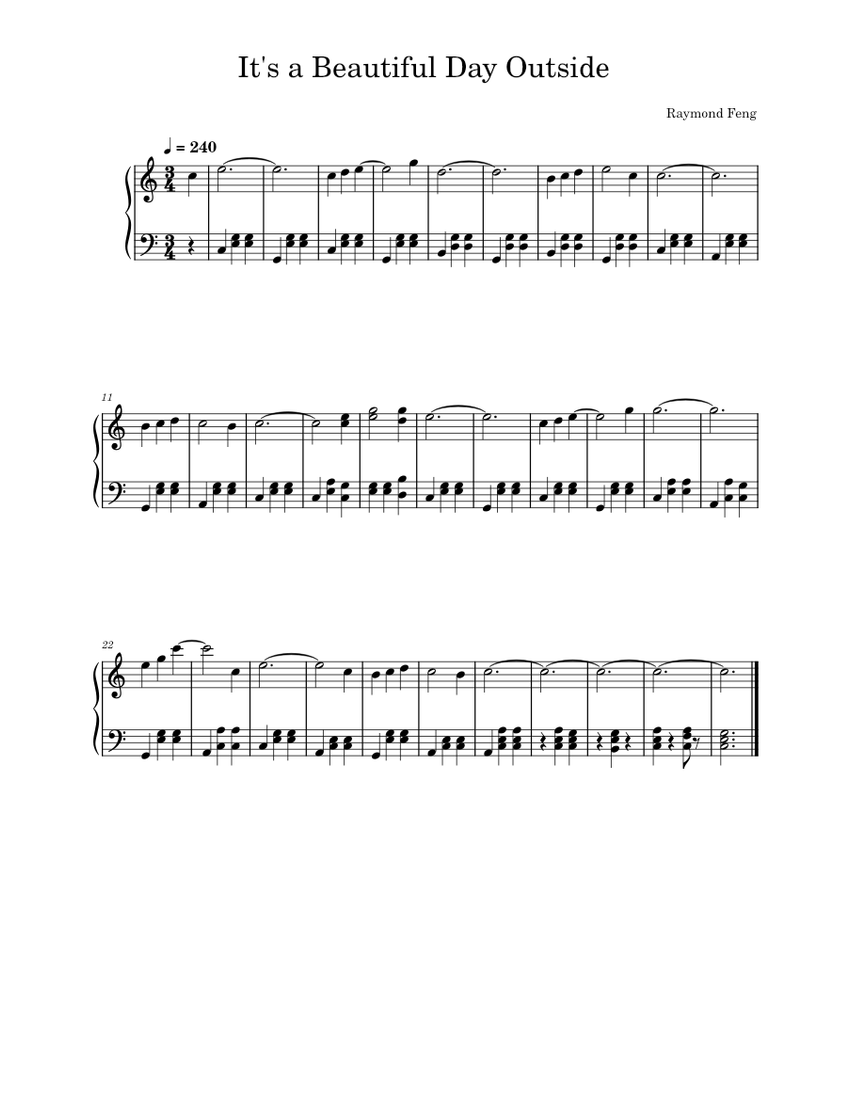 It's a Beautiful Day Outside Sheet music for Piano (Solo) | Musescore.com