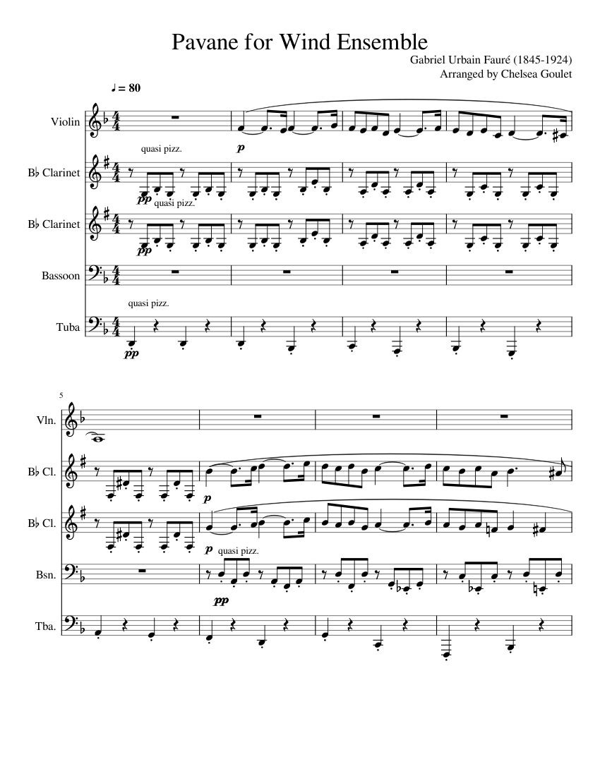 Pavane for Wind Ensemble Sheet music for Tuba, Clarinet in b-flat, Bassoon, Violin (Mixed ...