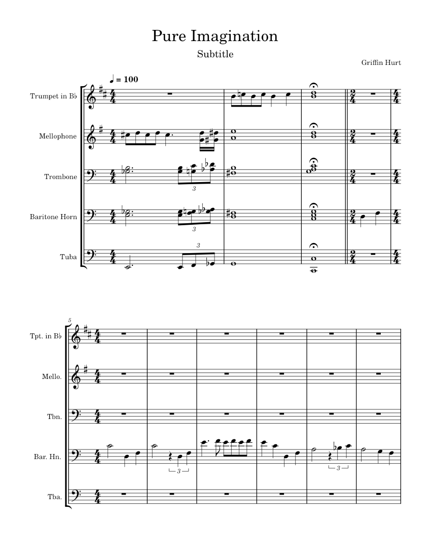 Pure Imagination Sheet music for Trombone, Tuba, French horn, Trumpet ...